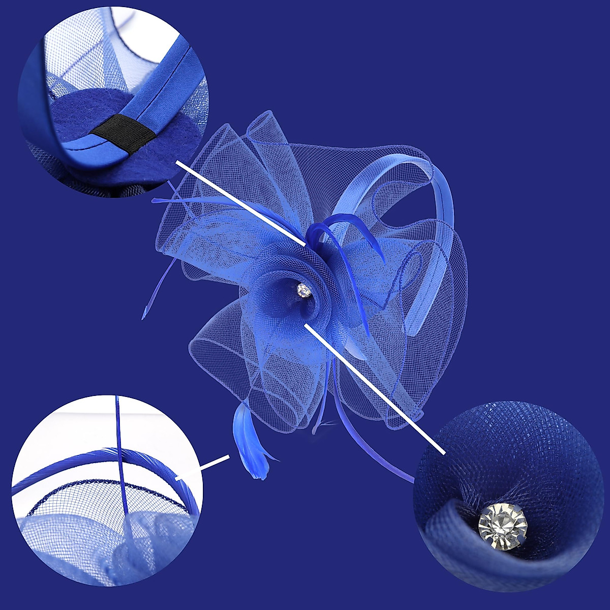 Needzo Blue Fascinator Hat Headband for Women, Tea Party and Kentucky Derby Hair Accessories, One Size