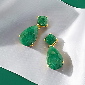 Ross-Simons 19.20 ct. t.w. Emerald Drop Earrings in 18kt Gold Over Sterling