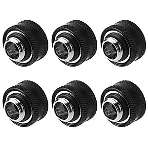 Dracaena 6 Pack G1/4" Thread to 16MM OD Hard Tubing Compression Fitting with Rings for Rigid Acrylic Tube for Computer Water Cooling System, Black