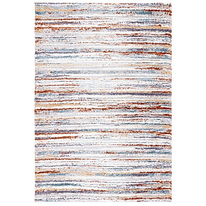 SAFAVIEH Berber Shag Collection Area Rug - 8' x 10', Blue Rust & Ivory, Stripe Design, Non-Shedding & Easy Care, 1.25-inch Thick Ideal for High Traffic Areas in Living Room, Bedroom (BER565A)