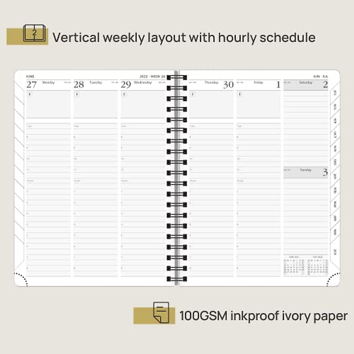 POPRUN 2023 Planner with Hourly Schedule & Vertical Weekly Layout - Agenda 2023 Weekly and Monthly 6.5" x 8.5", Monthly Expense & Notes, Inner Pocket, Vegan Leather Soft Cover - Brown