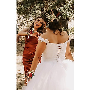 Ansofi Set of 6 Burnt Orange Wrist Corsages for Wedding, Corsage Bracelet Hand Flower for French Rustic Wedding Ceremony, Anniversary Prom Homecoming Formal Dinner Party