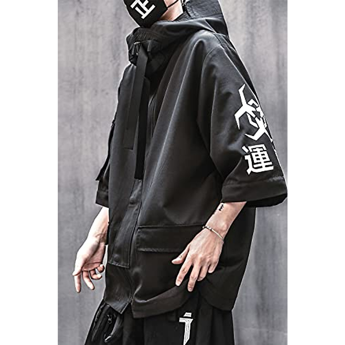 Niepce Inc Japanese Streetwear Zip Up Windbreaker Jacket for Men (Black2, XL)