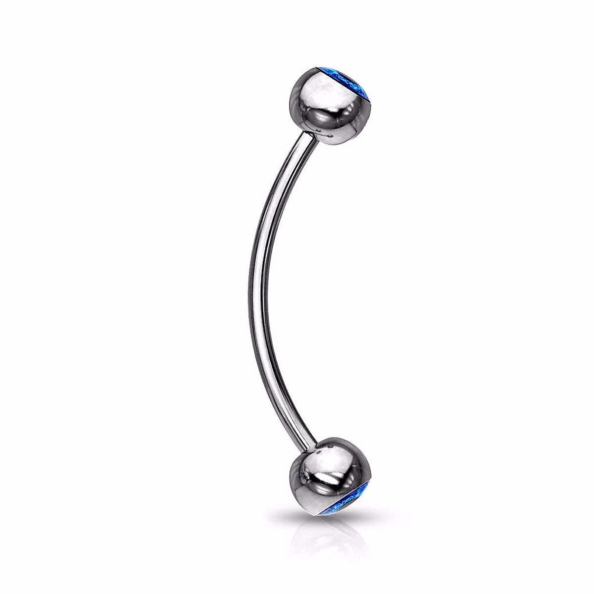 Forbidden Body Jewelry 14mm Surgical Steel Curved Barbell w/Snake Eye Inlaid Ball Ends for Snake Eyes Tongue Piercing, Blue