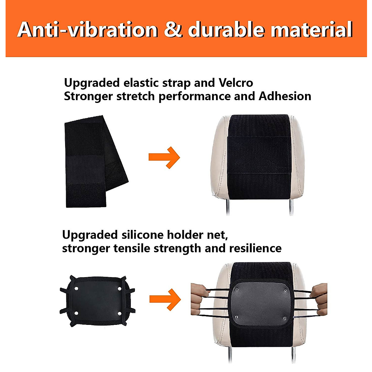 Car Headrest Tablet Mount Holder for Kids Back Seat, Fit for Ipad, Kindle, Fire HD 7,8,10,HDX, Nintendo Switch and Other 7 to 10.9 Inch Tablets, 360 Adjustable, Anti Vibration and Easy to Instal