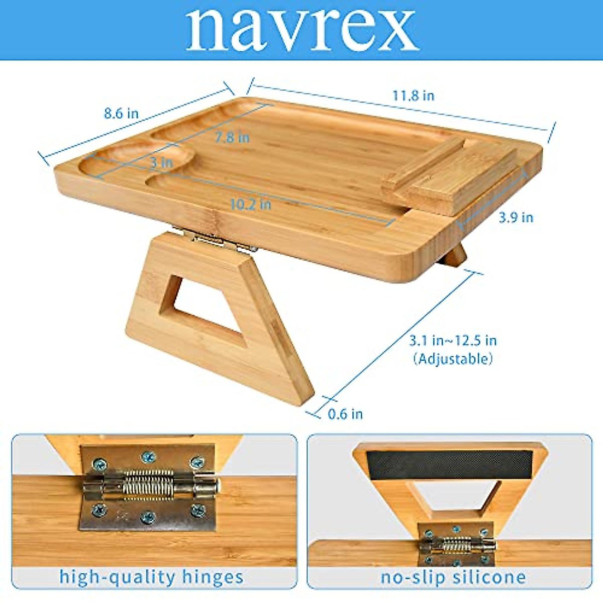 NAVREX Couch Arm Tray Table Clip on Sofa, Coffee Table Tray, Sofa Armrest TV Tray with 360° Rotating Phone Bracket, Bamboo Couch Arm Tray, Living Room Table, Gift for Mom Dad or Friends