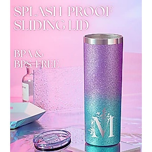 Personalized Tumblers with Lids and Straws for Women, Monogrammed Travel Mug with Initial M, Unique Gifts for Her, Bridesmaids, Friends, Sisters, Mom