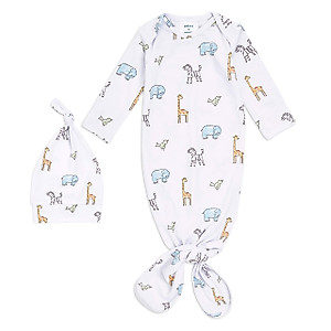 aden + anais Jungle Jam Bundle - Classic Swaddle Blanket 4 Pack - Comfort Knit Knotted Newborn Baby Gown and Hat - Classic Snap Baby Bib 3 Pack