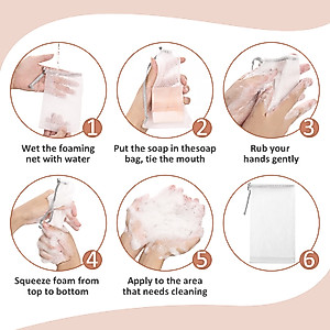 Cobahom 6 Pcs Mesh Soap Bag Mesh Foaming Net Soap Sack Bags Soap Handmade Soap Bubble Mesh Net Bags with Drawstring for Bath & Shower (Gray)