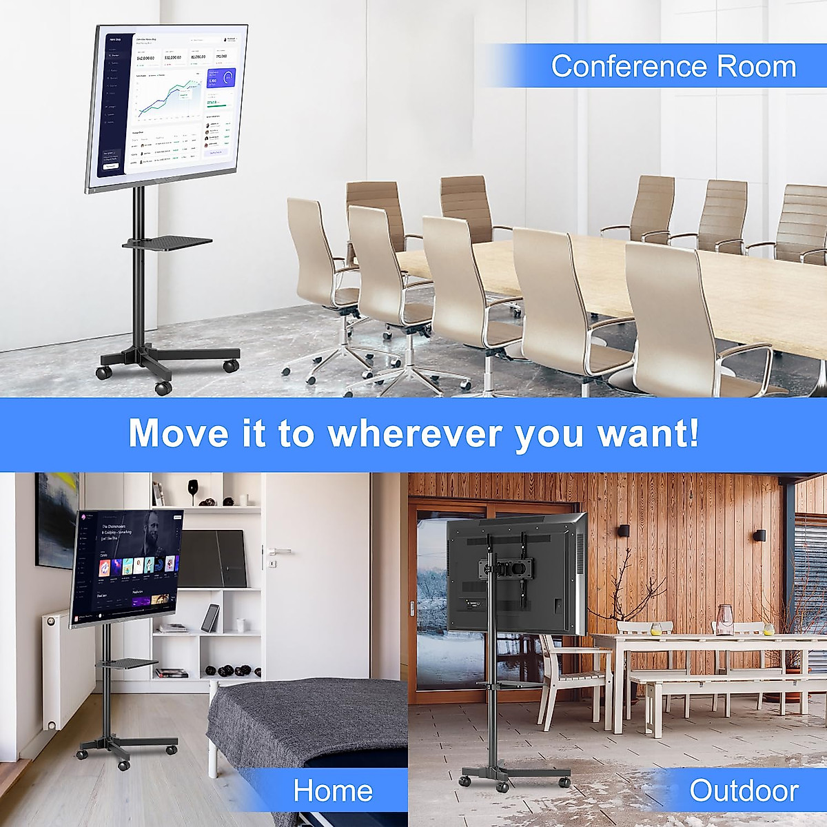 suptek Mobile TV Cart for 21-60 Inch LCD LED Flat/Curved Panel Screen TVs Max VESA 400x400 with Laptop Shelf Holds up to 77lbs, ML55B