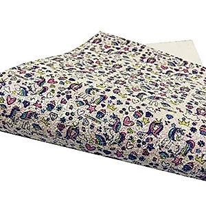 Unicorn Printed Faux Leather Fabric Sheets 5 Pieces Glitter Sequins Synthetic Fabric for DIY Bows Earrings Making Crafts (Assorted A)