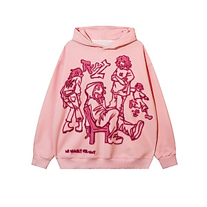 Laixton Men's Oversized Hoodie Pullover Unisex Graphic Sweatshirts Hoodies Casual Tunic Anime Streetwear Aesthetic Top Pink