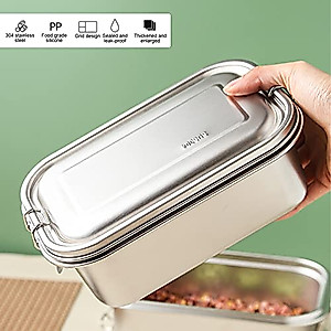 Food Container, Stainless Steel Food Container Bento Lunch Box Waterproof Leakproof Bento Box for Office Camping(Without Compartment)