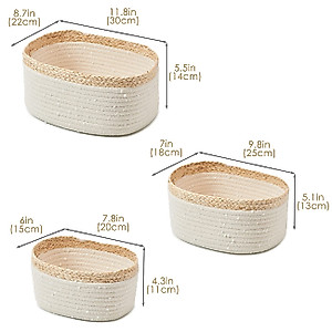 EZOWare Set of 3 Small Cotton Rope Storage Basket, Decorative Nesting Woven Round Organizer Bin with Handle for Kids Baby Closets, Room Decor, Dog Cat Toys, Towels, Gift Baskets Empty - Natural White