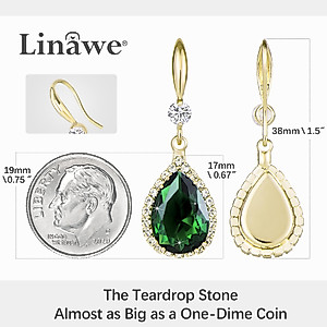 Linawe Emerald Green Earrings for Women Trendy, 14K Gold faux Diamond Rhinestone Cubic Zirconia Crystal Earrings, Teardrop Birthstone Lime Green Earrings, Wedding Jewelry Set