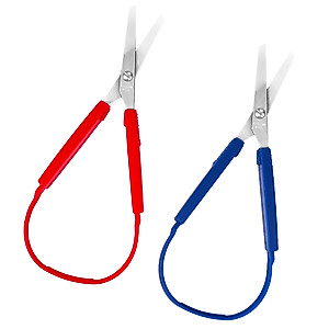 2 Pcs Loop Scissors Grip Scissors Adaptive Cutting Scissors Loop Handle Easy Self Opening Scissors Mini Loop Scissor for Kids Children Toddler Adults Special Needs, Paper Cutting Sewing Work Art Craft