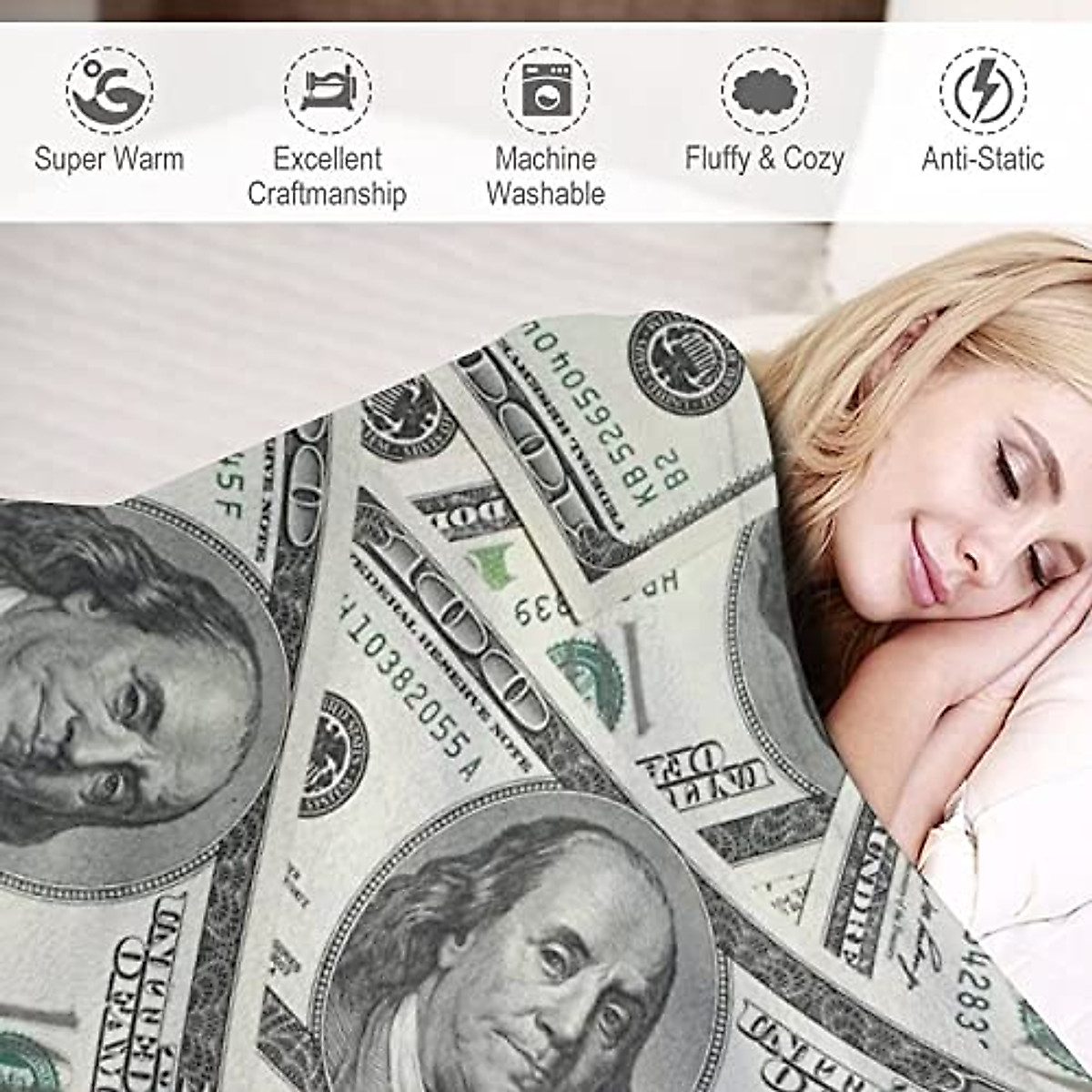 Dollars Bill Print Throw Blanket for Couch Bed Flannel Lap Blanket Lightweight Cozy Plush Blanket for All Seasons 50"x70"