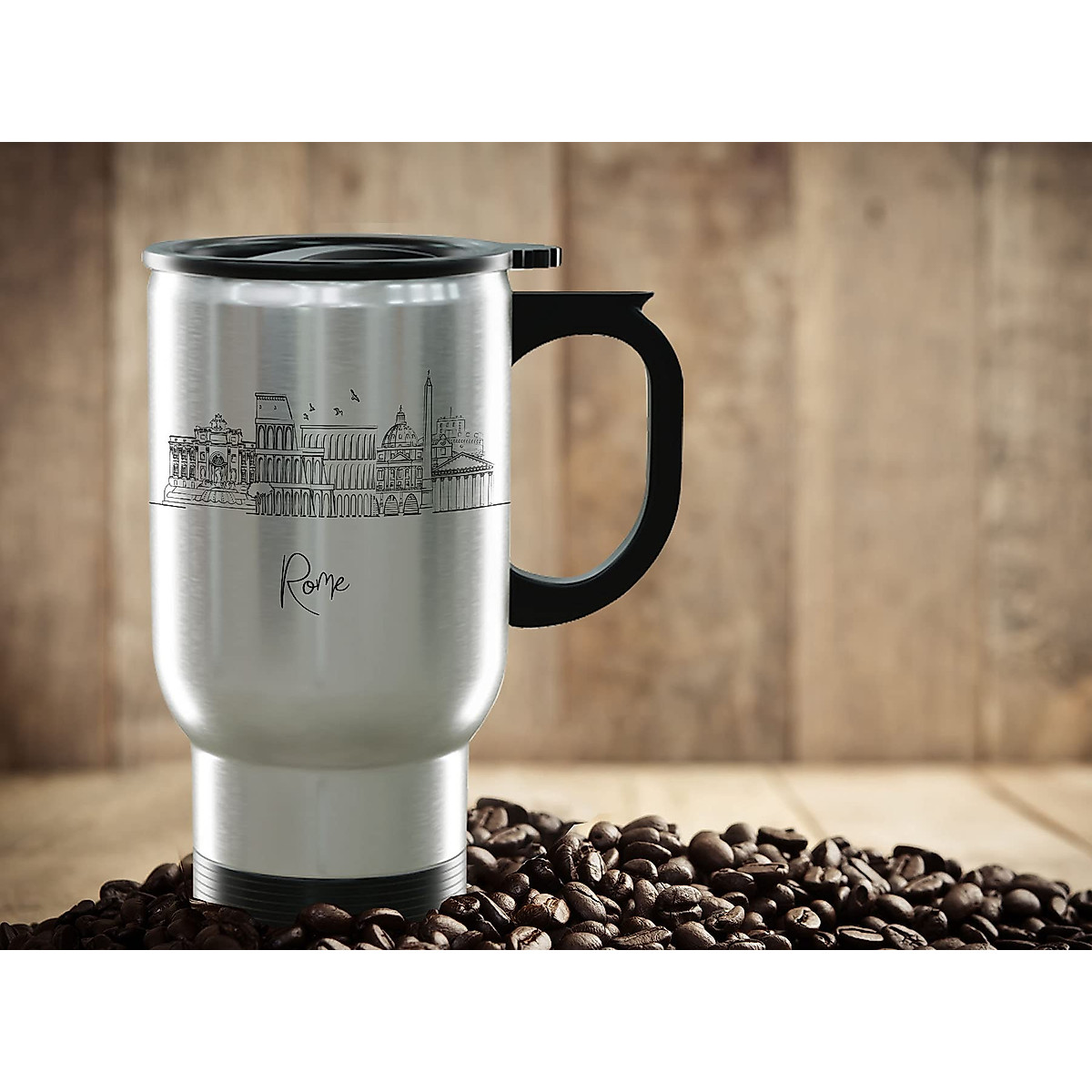 Rome Italy Gifts and Souvenirs - Travel Mug with Handle and Lid - Rome Graduation Unique Drinkware - 14oz Travel Mug Steel - Best Europe Long Distance Gifts & Homesick Student Gifts