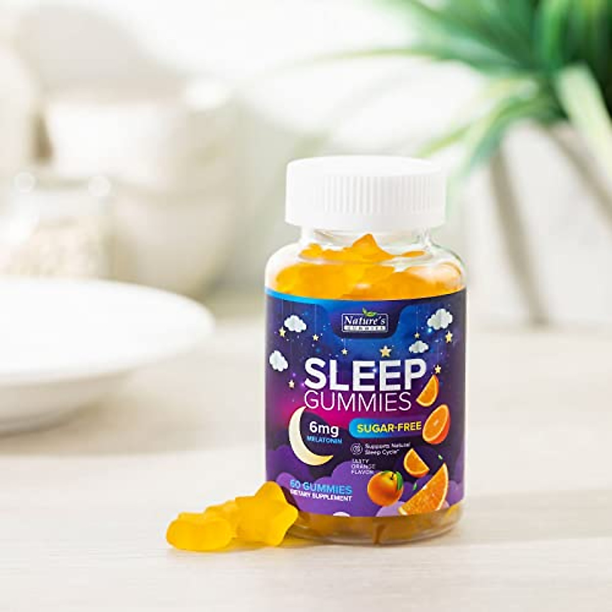 Sleep Gummies Sugar Free - Extra Strength 6mg Melatonin, Natural Sleeping Gummy for Adults and Kids, Vegan, Non-GMO, Sleep Vitamin Support Supplement - 60 Gummies