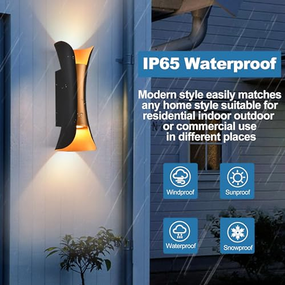 rosysky Outdoor Wall Light 30W LED Modern Exterior Light Fixture Black Aluminum Outdoor Sconces Wall Lighting Waterproof for Porch Patio Garage