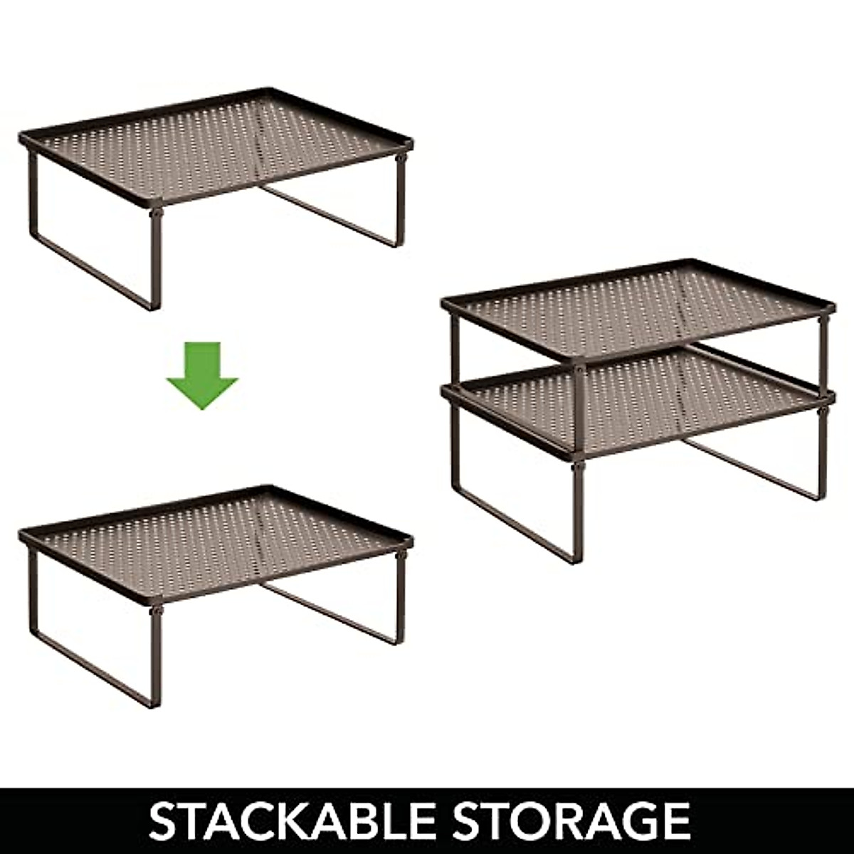 mDesign Metal Kitchen Shelf Organizer Rack - Stacker Storage Risers for Cabinet, Counter, Cupboard, or Pantry - Holder Stand for Plates, Dishes, Cups, Bowl, and Glasses - 2 Pack - Bronze