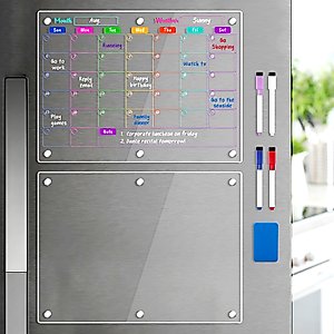 D-FantiX Clear Magnetic Calendar for Fridge, 6 Thickened Magnets Acrylic Dry Erase Board for Refrigerator, Set of 2 Family Monthly Weekly Planning Boards, Reusable Calendar and Blank Memo (15"x11")