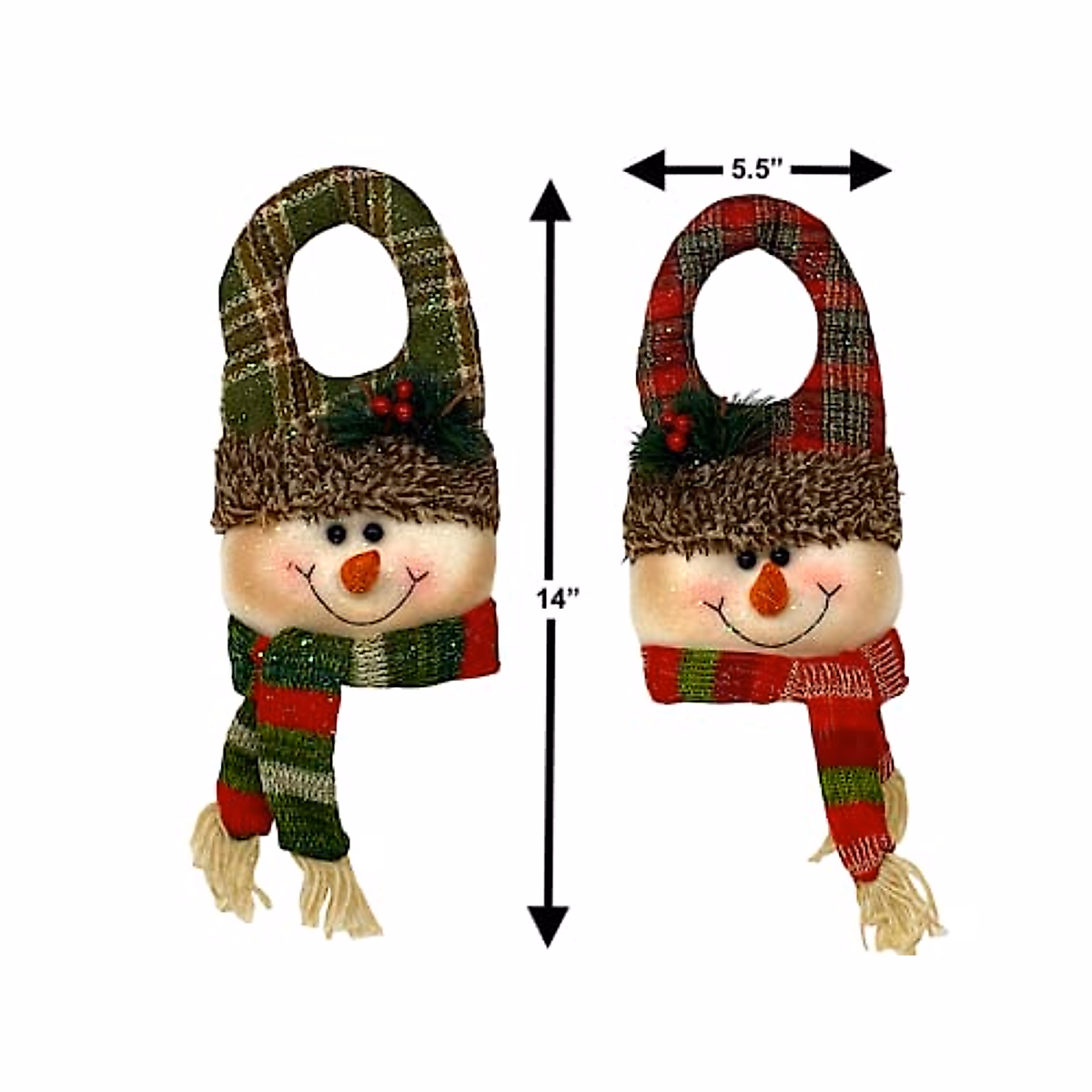 S/2 Snowmen Door Knob Wall Room Hangers Soft Plush Fabric Christmas Winter Holiday Decorations Home Business (Snowmen Hangers)