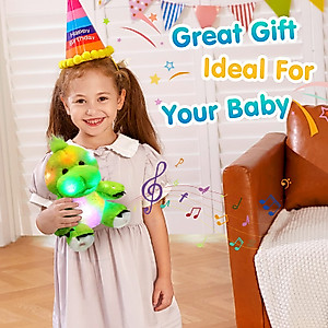 BSTAOFY 11'' Light Up Dinosaur Stuffed Animals Cute LED T-Rex Soft Plush Toy Glow in The Dark Gifts for Kids Boys Girls Valentines Birthday Holiday, Green