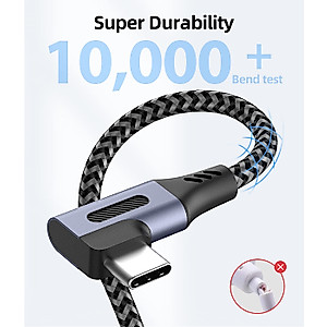 SUNGUY 2-Pack 1FT Right Angle USB A to USB C Charger Cable, Braided 3A Fast Charging & Data Sync 90 Degree USB 2.0 Type C Cable Compatible with Galaxy S20 S10 S9 Plus and More