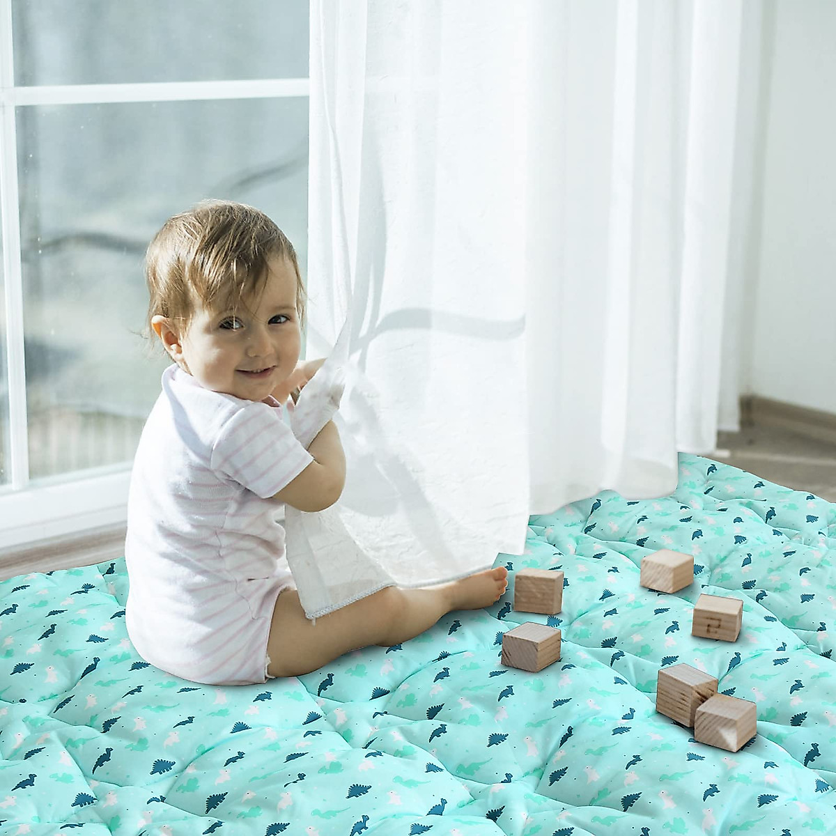 Baby Play Mat for 71'' x 59'' Playpen, Large & Thick Baby Mat for Floor, Playmat for Babies and Toddlers, Non Slip Cushioned Baby Crawling Mat for Playpen, Easy Clean Foam Play Mat, Dinosaur