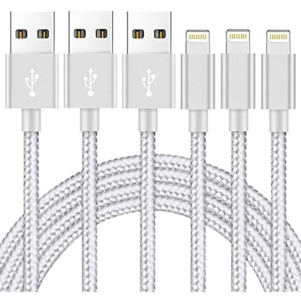 Ximytec iPhone Charger Cable [Mfi-Certified] 3Pack 10ft Nylon Braided High Speed USB Charging Cord Compatible with iPhone 12/11/XS/XR/X/8/7/6/5/iPad-SilverGray