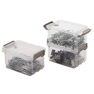 Simplify Storage Boxes| 4 Pack | 12 oz | Stackable | Lockable Lid | Great for Office Accessories | Home Storage | Clear and Grey
