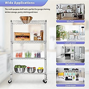 FDW 4-Tier Wire Shelving Storage Shelves Adjustable NSF Wire Shelf Heavy Duty Storage Shelving Unit on 3” Wheel Casters Commercial Metal Wire Rack 36L x 14W x 62H,Chrome