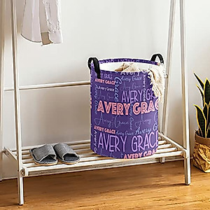 Personalized Laundry Basket Custom Word Art Names Laundry Hamper Collapsible Durable Toys Organizer Storage Bedroom Decor for Boys Girls Adults (Word art)