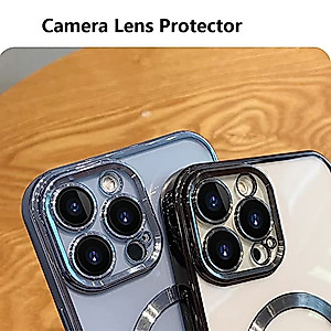 Spevert Magnetic Clear Case for iPhone 14 Pro with Camera Lens Protector Full Protection Case Compatible with MagSafe Elegant Anti-Scratch Case Cover 6.1 Inch - Gold (Gold)