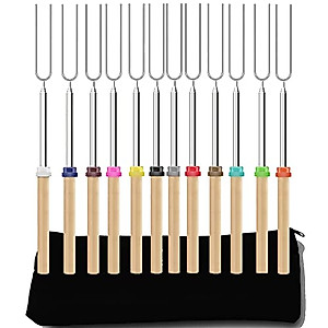Amestar 12 Pack Marshmallow Roasting Sticks Telescoping Rotating Smores Skewers Hot Dog - 32 inches -Extendable Smores Sticks Forks for fire Pit, Campfire, Camping, Bonfire and Grill