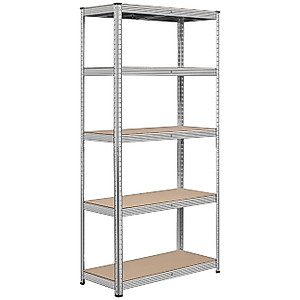 Topeakmart 5-Tier Utility Shelves, Metal Storage Shelves Unit Adjustable Garage Storage Racks Heavy Duty Shed Shelving- Silver, 35.5 x 16 x 71 Inch