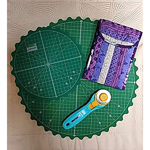 HONEYSEW Circle Rotary Cutting Mat Diameter Self Healing for Any Table Protection Board Quilt Fabric Doing Crafts Sewing Quilting Projects Rotating Cutter Pad (Green Color(Big Size +Small Size))