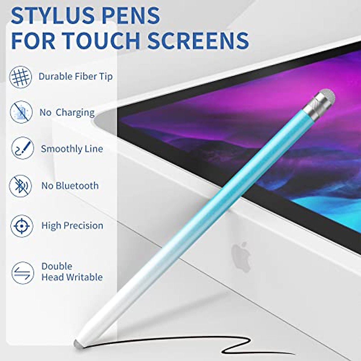 Stylus Pens for Touch Screens, 4PCS Stylus Pen for iPad with Precision Double Fiber Tips, Compatible with Apple iPad/iPhone/Android/Tablets and Other Capacitive Touch Screens