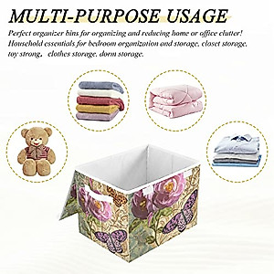 innewgogo Vintage Flowers Butterfly Storage Bins with Lids for Organizing Cube Cubby with Handles Oxford Cloth Storage Cube Box for Toys