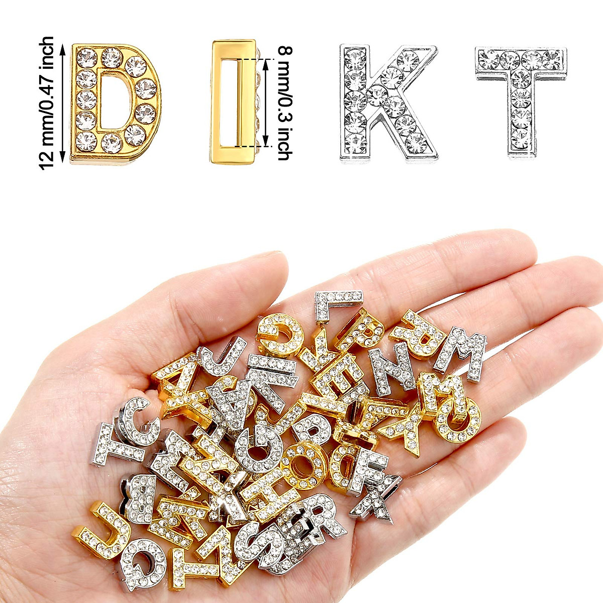 WILLBOND 104 Pieces Rhinestone Letter for Crafts Slider Charms Alphabet Letter A-Z 8 mm Alloy for DIY Bracelet Wristbands Necklace Choker Jewelry Making Charms Supplies (Gold and Silver)