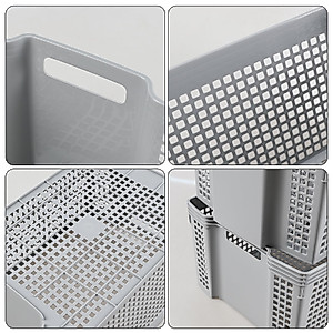 Vadidiya Stacking Plastic Storage Basket, 6-Pack Plastic Organizer Bins, Gray