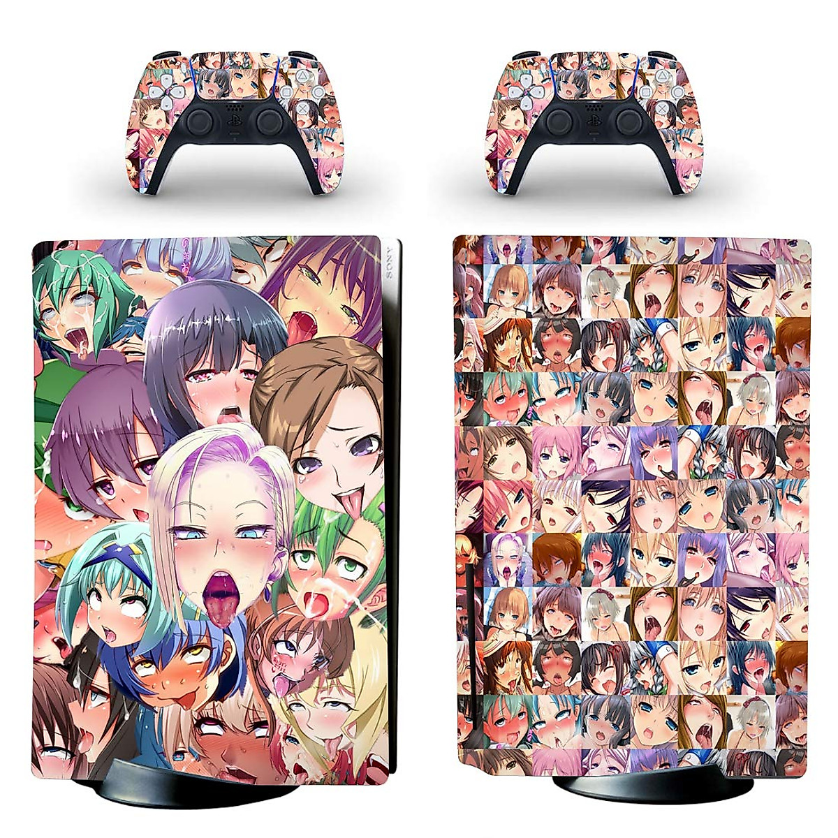 Decal Moments PS5 Standard Disc Console Controllers Full Body Vinyl Skin Sticker Decals for Playstation 5 Console and Controllers Colorful Ahegao Face