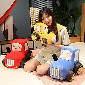 YONLIT Soft Plush Tractor Stuffed Truck Toy Super Cute Car Plushie Throw Pillow Excellent Gifts for Kids or Birthday Party 12 Inches (Red)