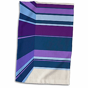 3D Rose Purple-Blue-Teal Striped Corner Room Effect Hand Towel, 15" x 22", Multicolor