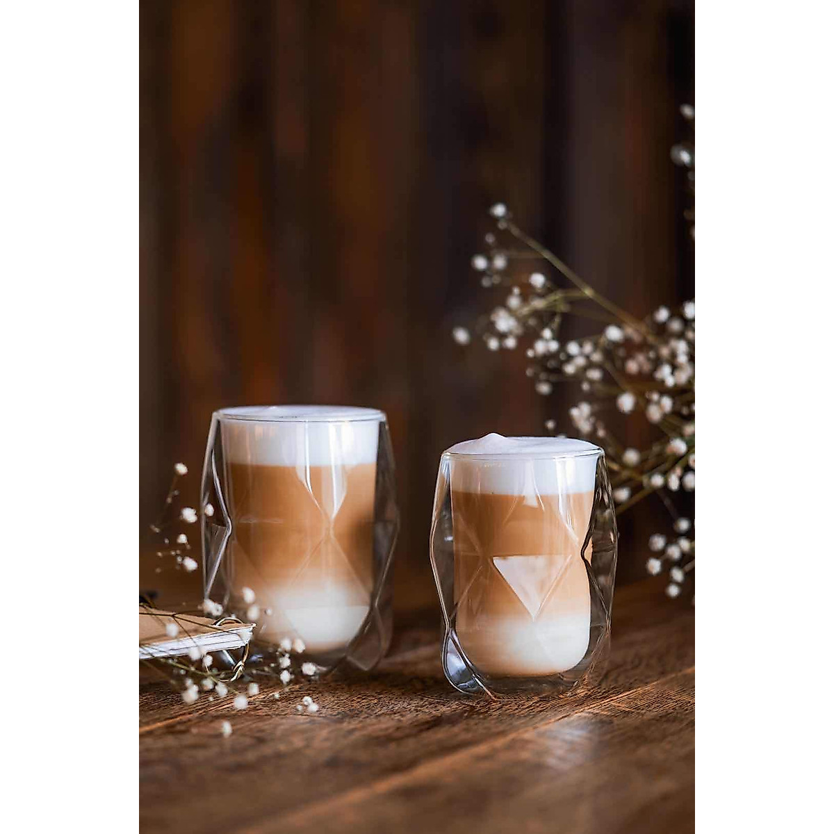 BTaT-Double Wall Insulated Glass Mug, Diamond Shape, Set of 4, 12oz, Insulated Coffee Mug, Double Wall Glass, Coffee Cups, Tea Cups, Latte Cups, Glass Coffee Mug, Coffee Glass, Latte Mug, Clear Mugs