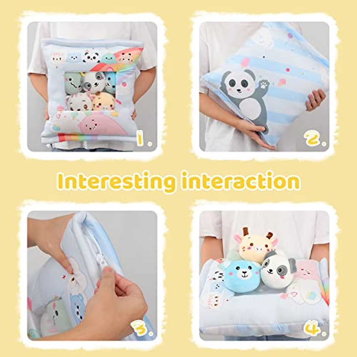 AIXINI a Bag of Animal Snack Pillow Plush Pudding Cat Panda Removable Stuffed Animal Sets Creative for Kids