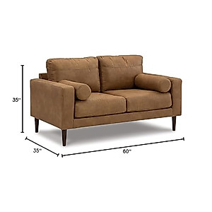 Signature Design by Ashley Telora Modern Faux Leather Loveseat with 2 Bolster Pillows, Dark Brown