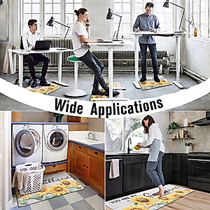 Carvapet Kitchen Floor Mats 2Pcs, Anti Fatigue Kitchen Rugs and Mats Farmhouse Sunflowers Non-Skid Cushioned Floor Comfort Mat for Kitchen, Doorway, Sink, Laundry, 17"x27"+17"x47"