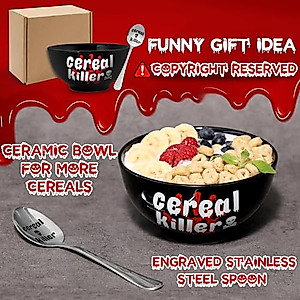 Nefelibata Halloween Black Cereal Killer Bowl and Spoon Set Father's Day Man‘s Birthday Retirement Engraved Funny Gift for Him Papa's Grandfather's Uncle's Friend's Present Set of 2
